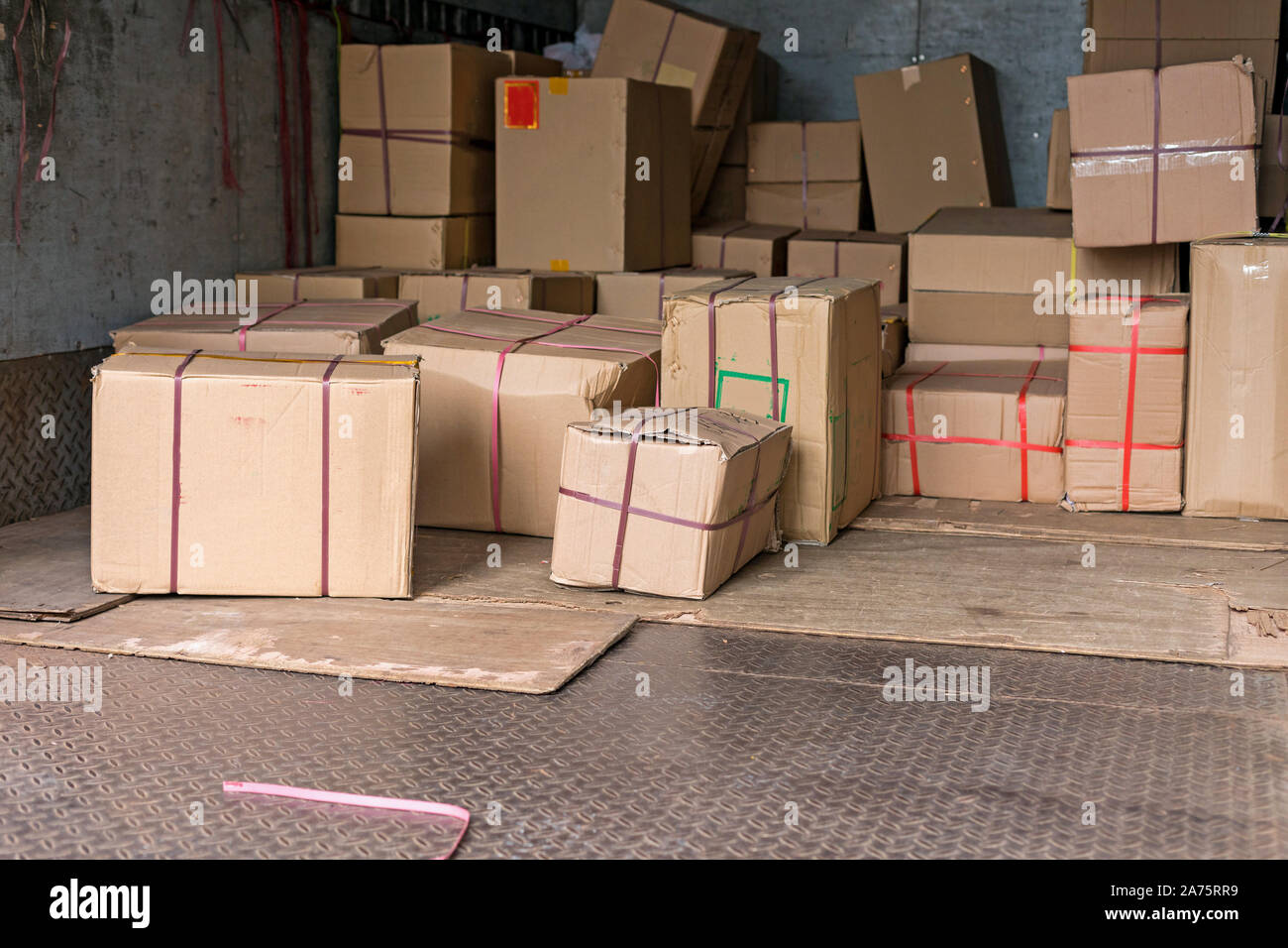 Boxes of Cargo Goods Delivery Shipping in Truck Stock Photo - Alamy