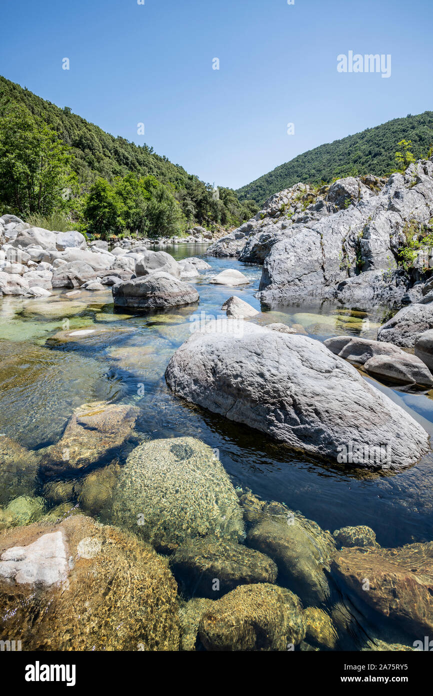 Pure and fresh water natural pool of Travu River, Corsica, France ...