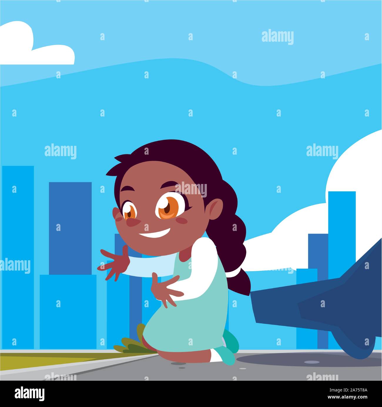 Girl cartoon playing outside design, Kid childhood little people ...