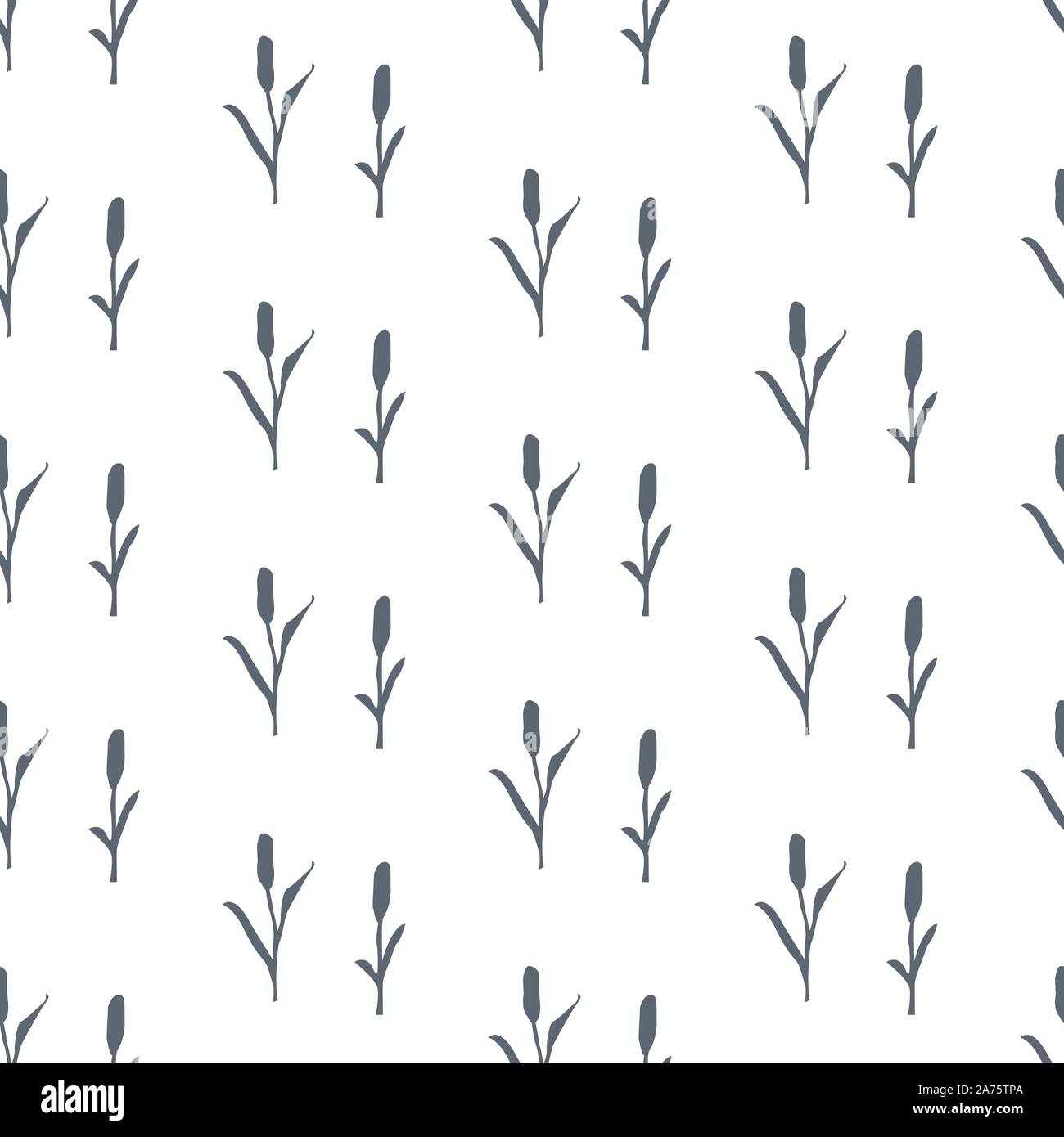 Seamless Pattern with dark silhouette of reed on white background ...
