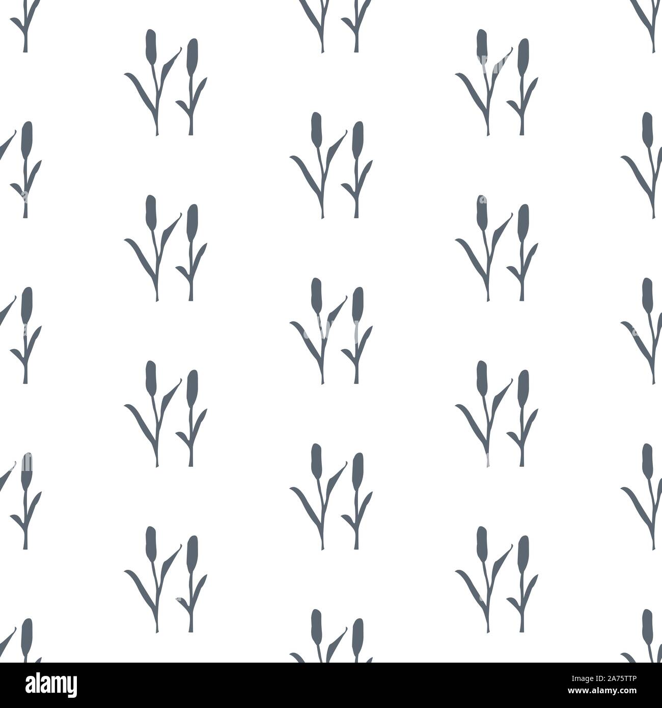 Seamless Pattern with dark silhouette of reed on white background ...