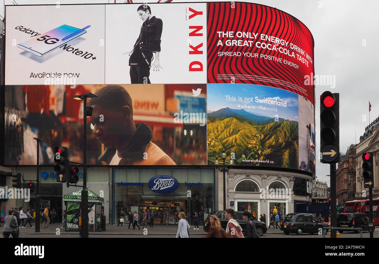 LONDON, UK - CIRCA SEPTEMBER 2019: Billboard at Piccadilly Circus Stock ...
