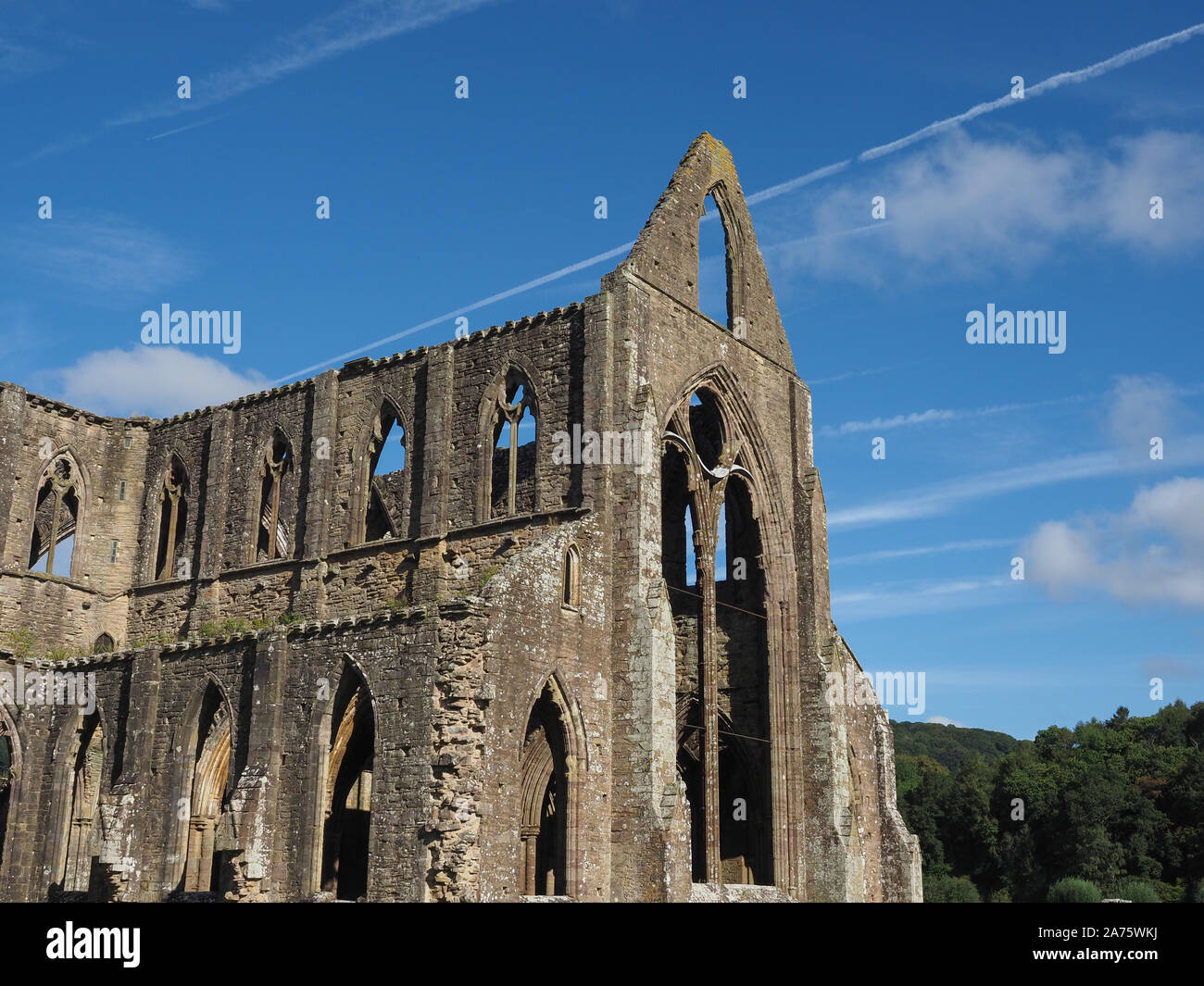 Tintern Abbey (Abaty Tyndyrn in Welsh) ruins in Tintern, UK Stock Photo ...
