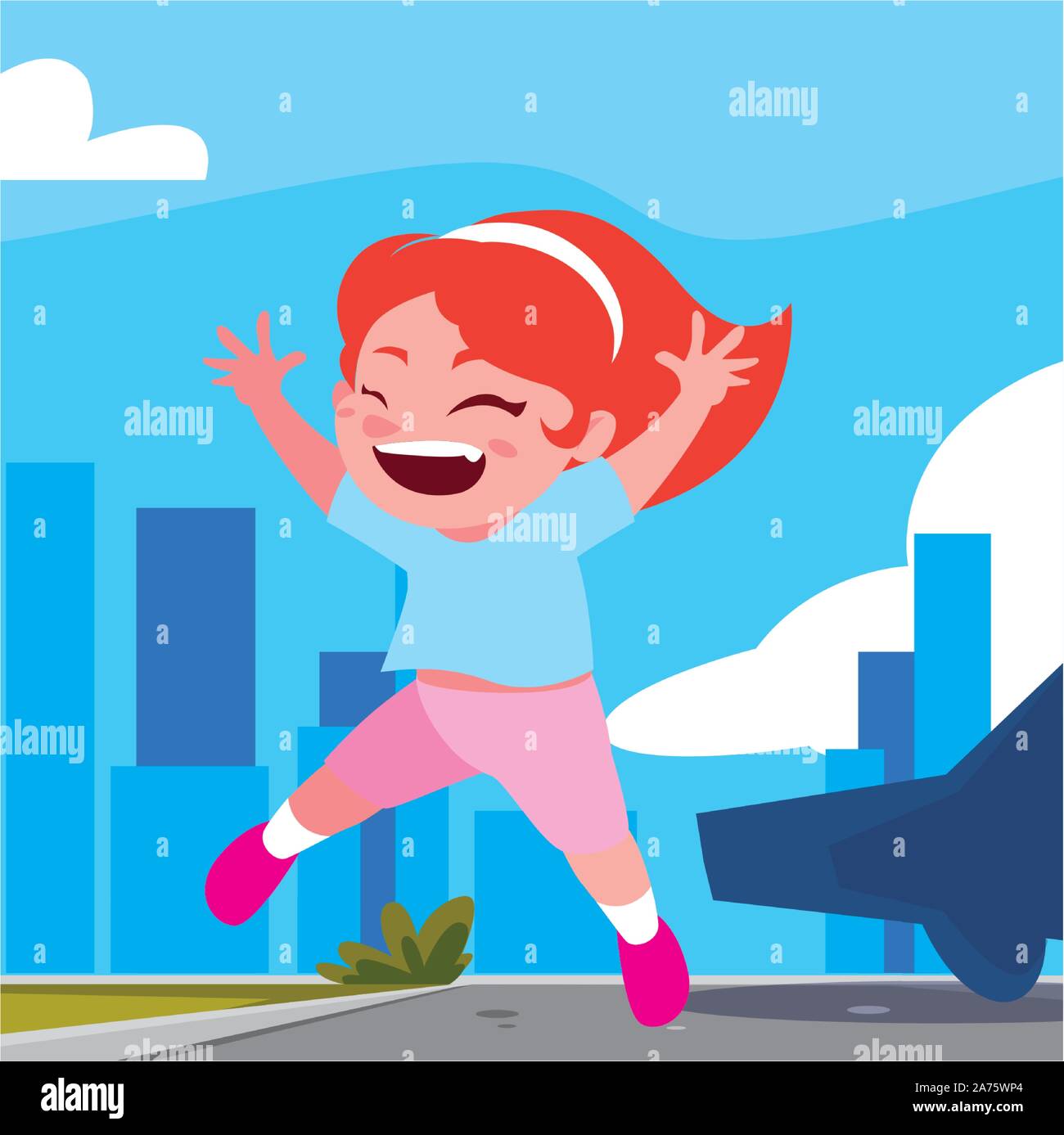 Girl cartoon playing outside design, Kid childhood little people ...