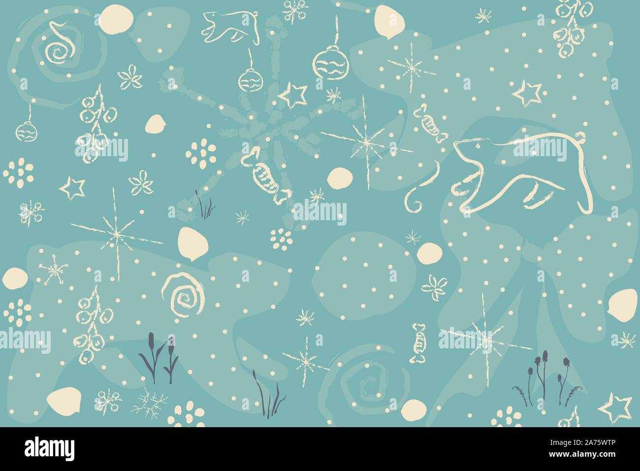 Cute Winter Background with hand drawn snowflakes, polar bear ...