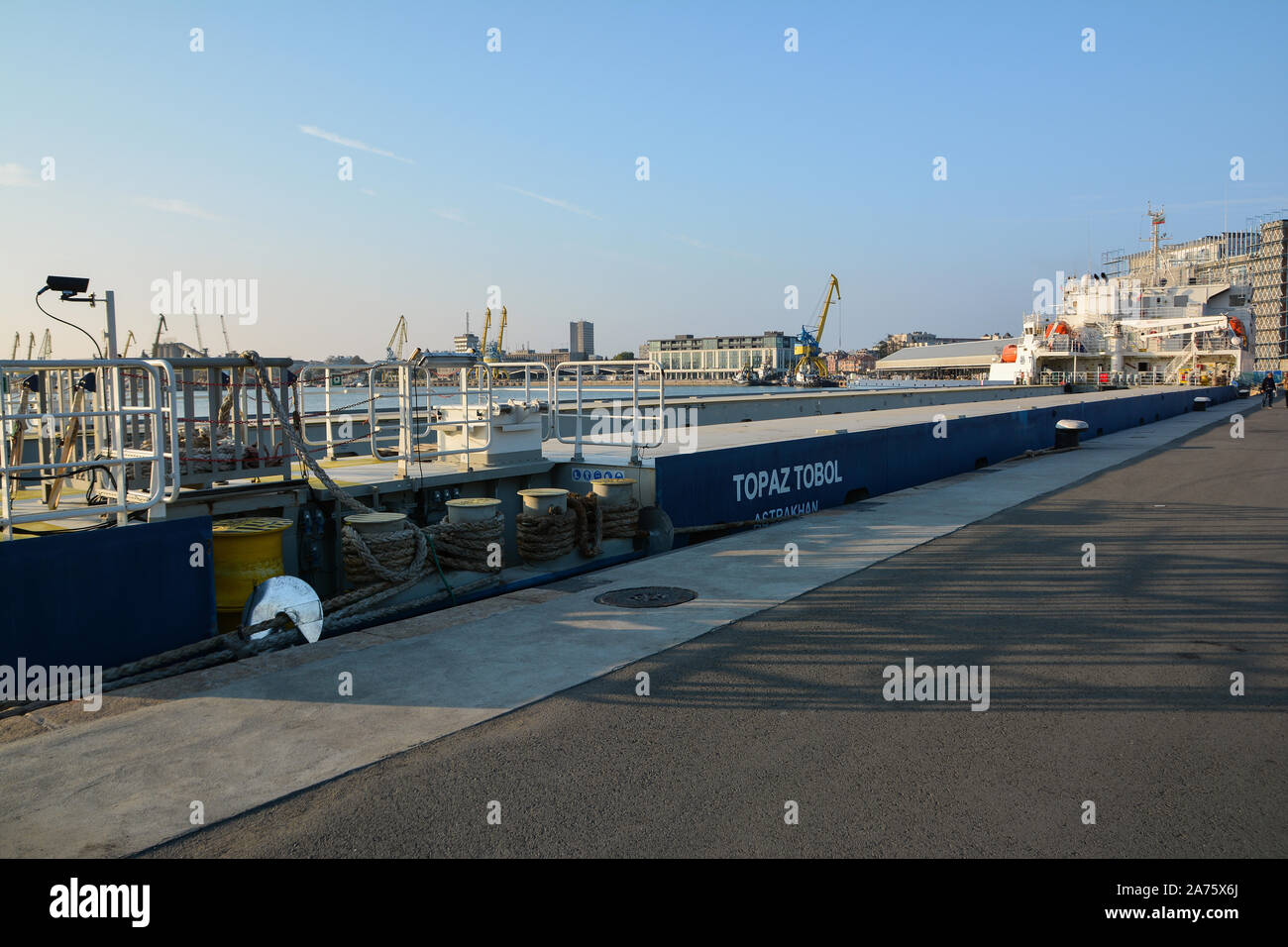BURGAS, BULGARIA - OCTOBER 27, 2019: Deck Cargo Ships Topaz Tobol at ...