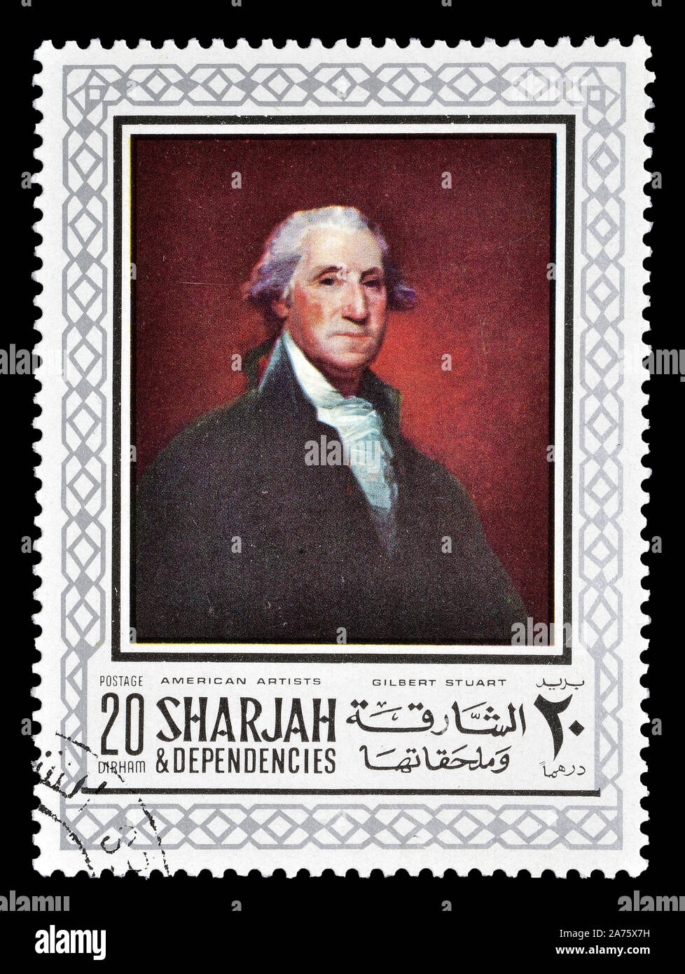 Cancelled postage stamp printed by Sharjah, that shows Painting by ...