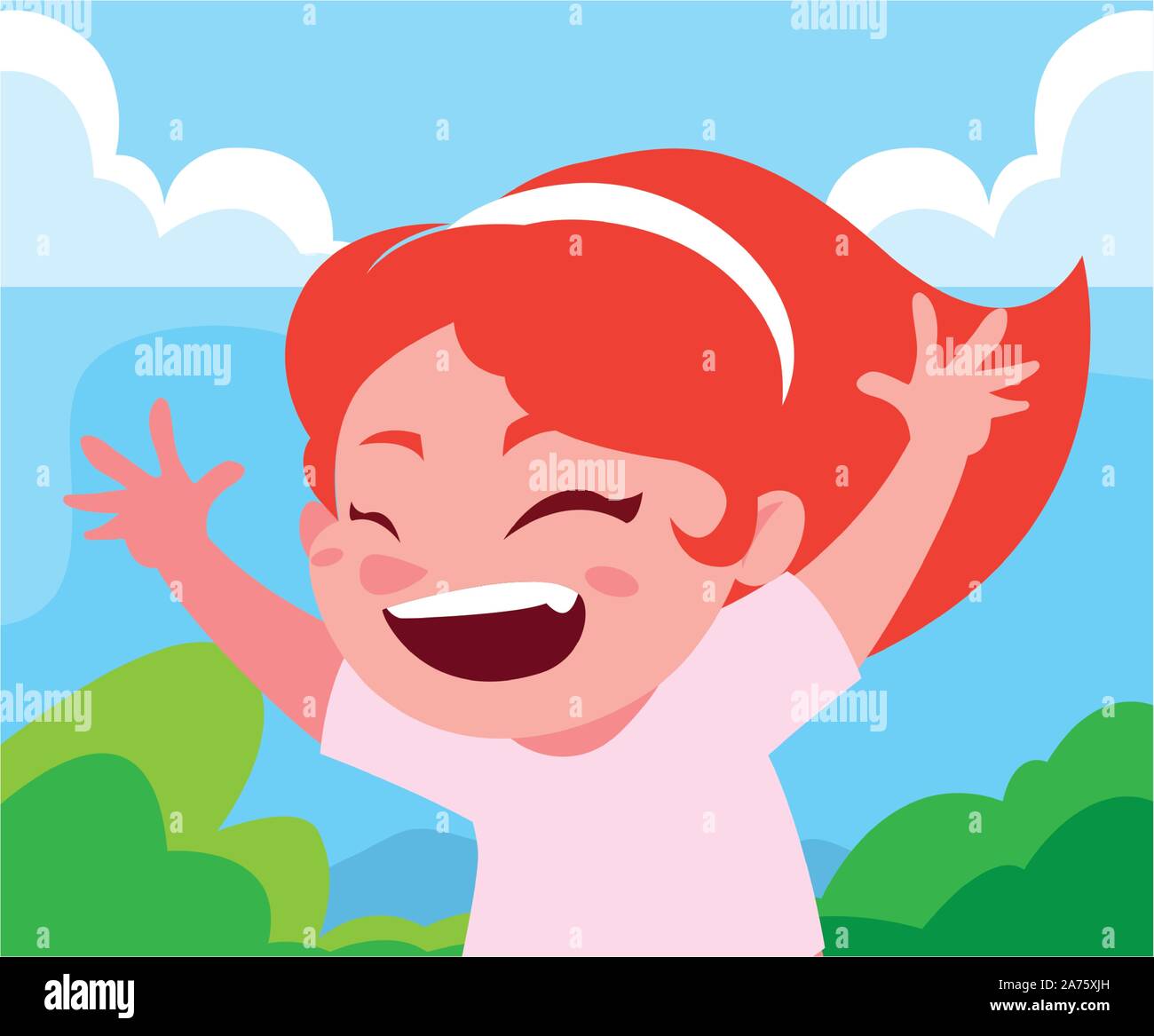 Girl cartoon playing outside design, Kid childhood little people ...