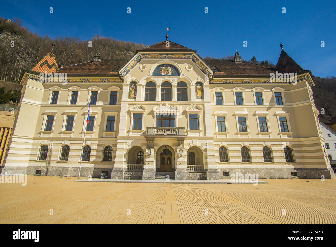 The Parliament building of Liechtenstein located on the main street of ...