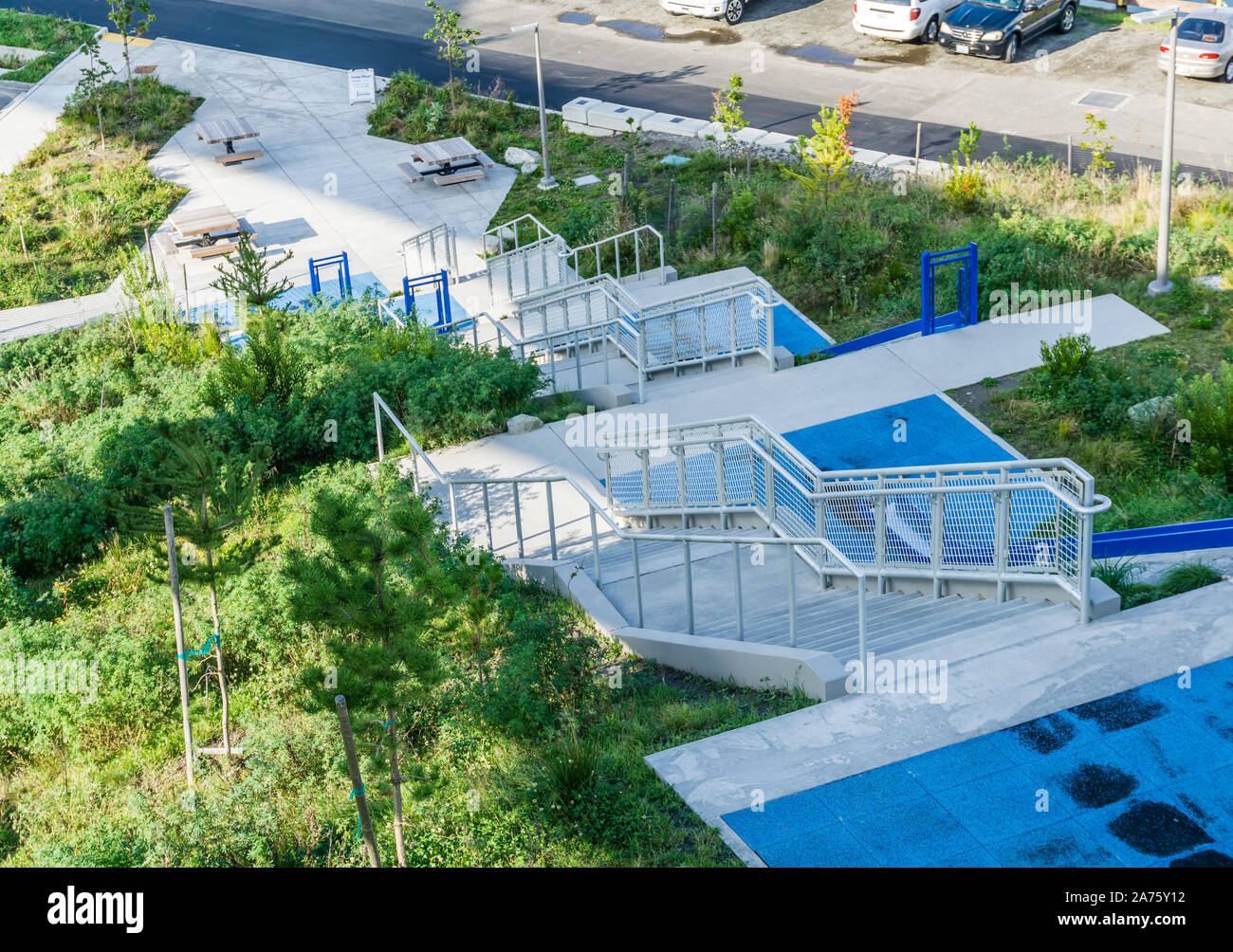 Slides and stairs near Willson Way Bridge in Tacoma, Washington Stock ...