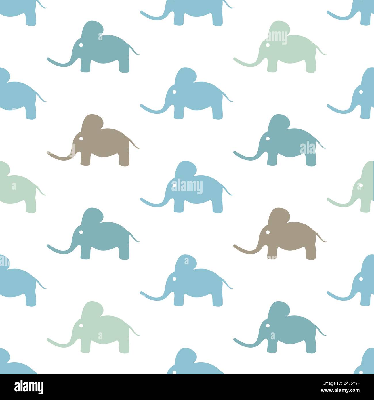 Seamless pattern with funny cartoon elephants on dark background. Flat ...