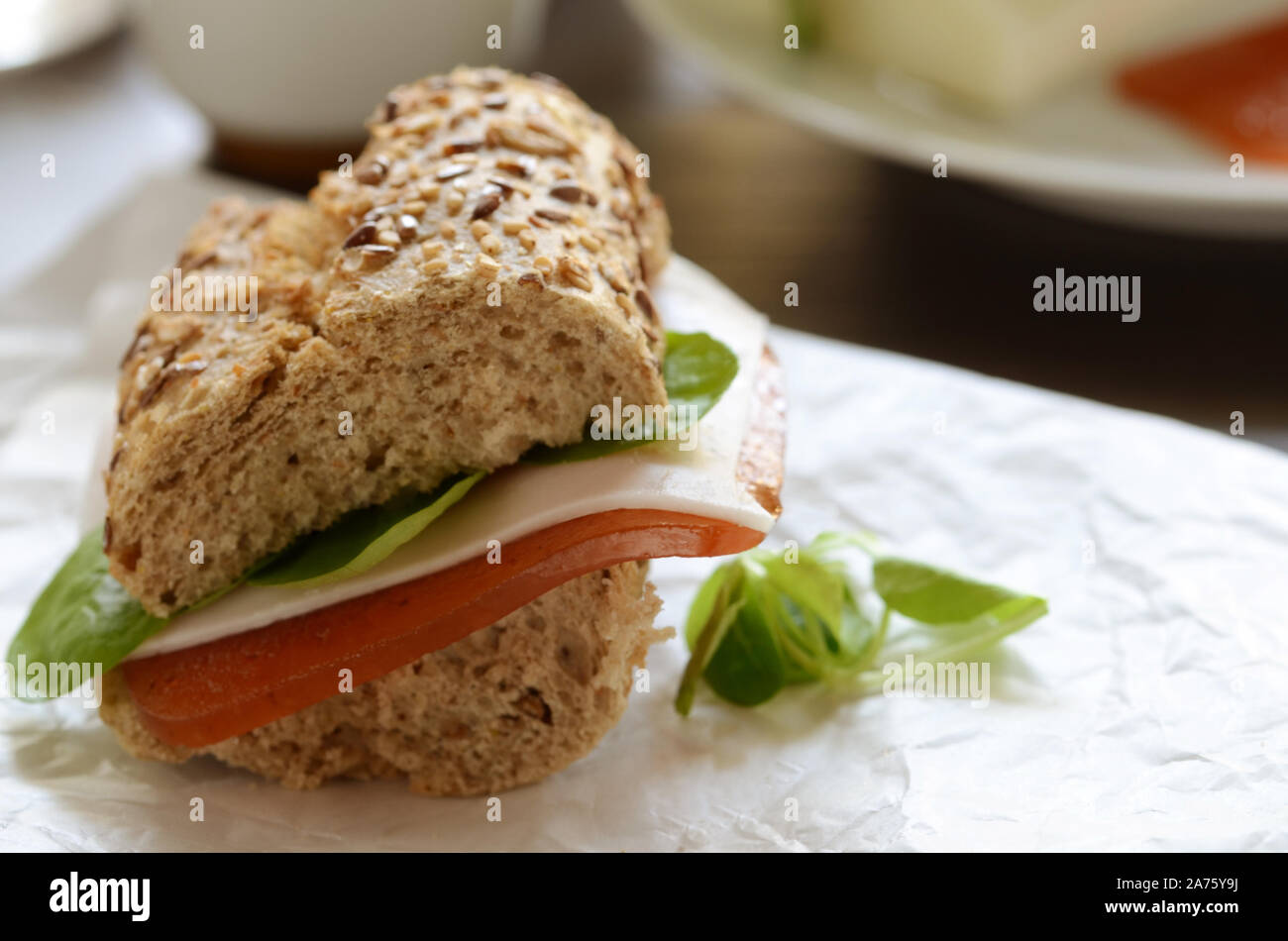 Spanish sandwich with fresh cheese and membrillo, sweet hard paste made ...
