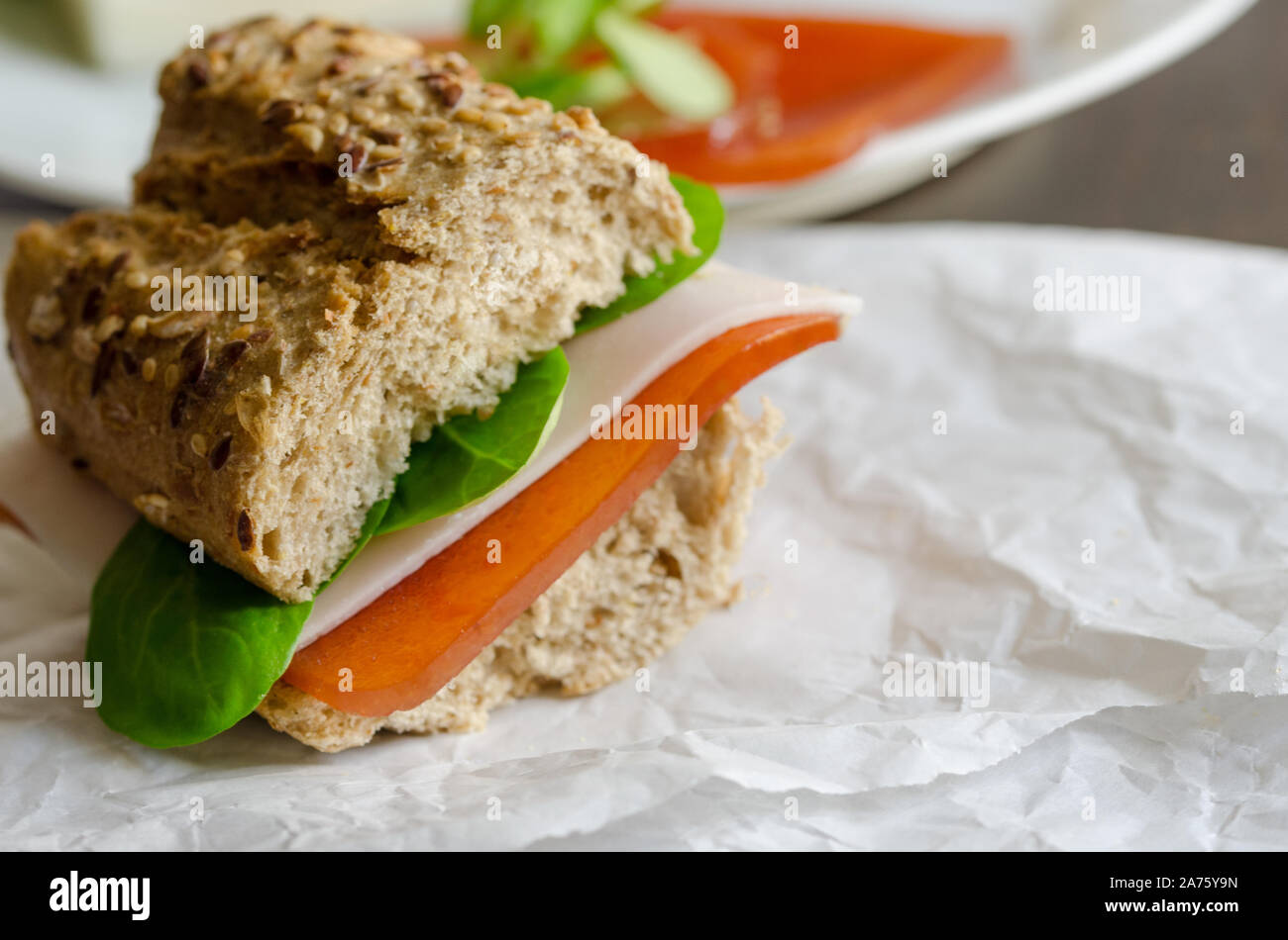 Spanish sandwich with fresh cheese and membrillo, sweet hard paste made ...