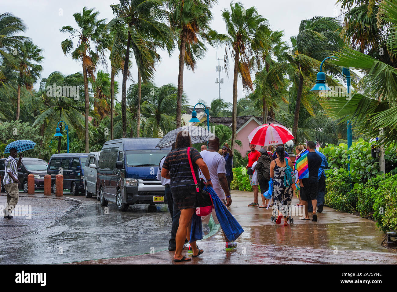 Paradise Island, Bahama - September 21,2019: Tourist and tour vans and ...