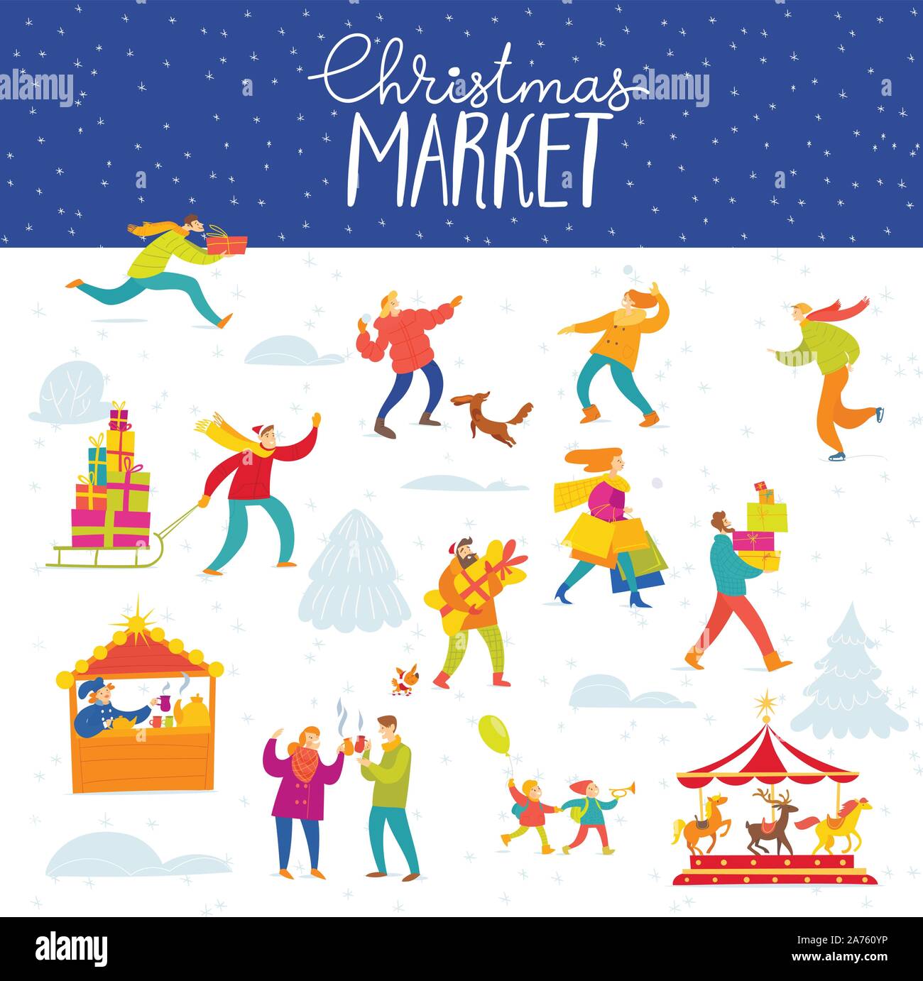 Vector Christmas winter market design for holiday with shopping and ...
