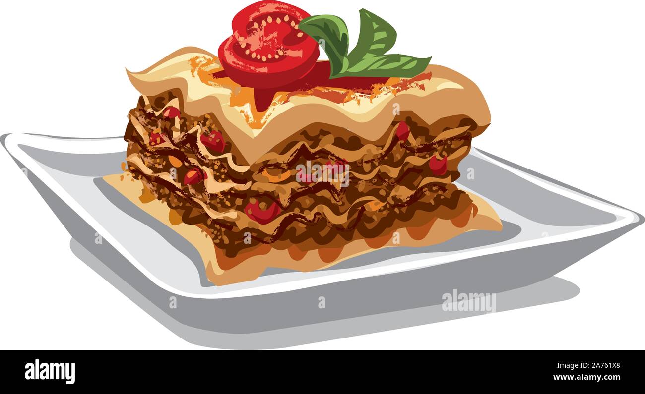 illustration of traditional italian dish baked lasagna with meat mince ...
