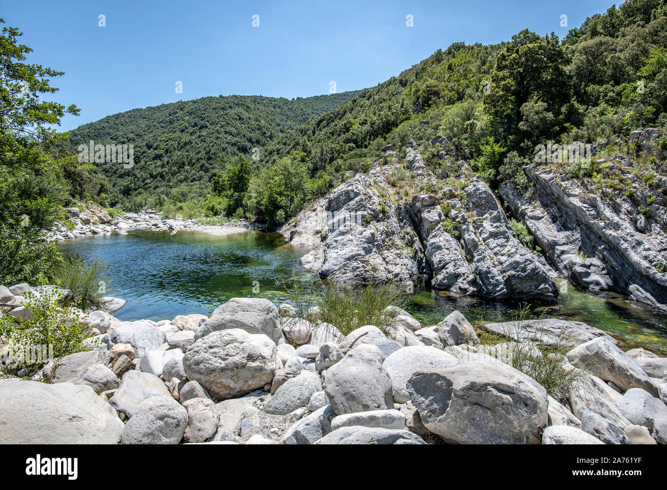Pure and fresh water natural pool of Travu River, Corsica, France ...