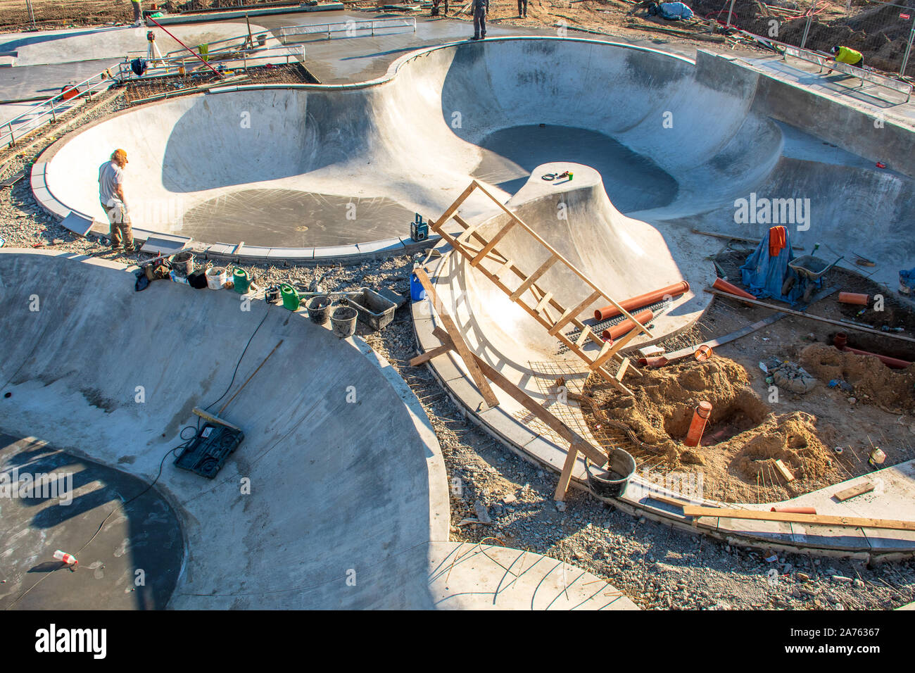 Building a new skateboard park, skate park, skating rink, under ...