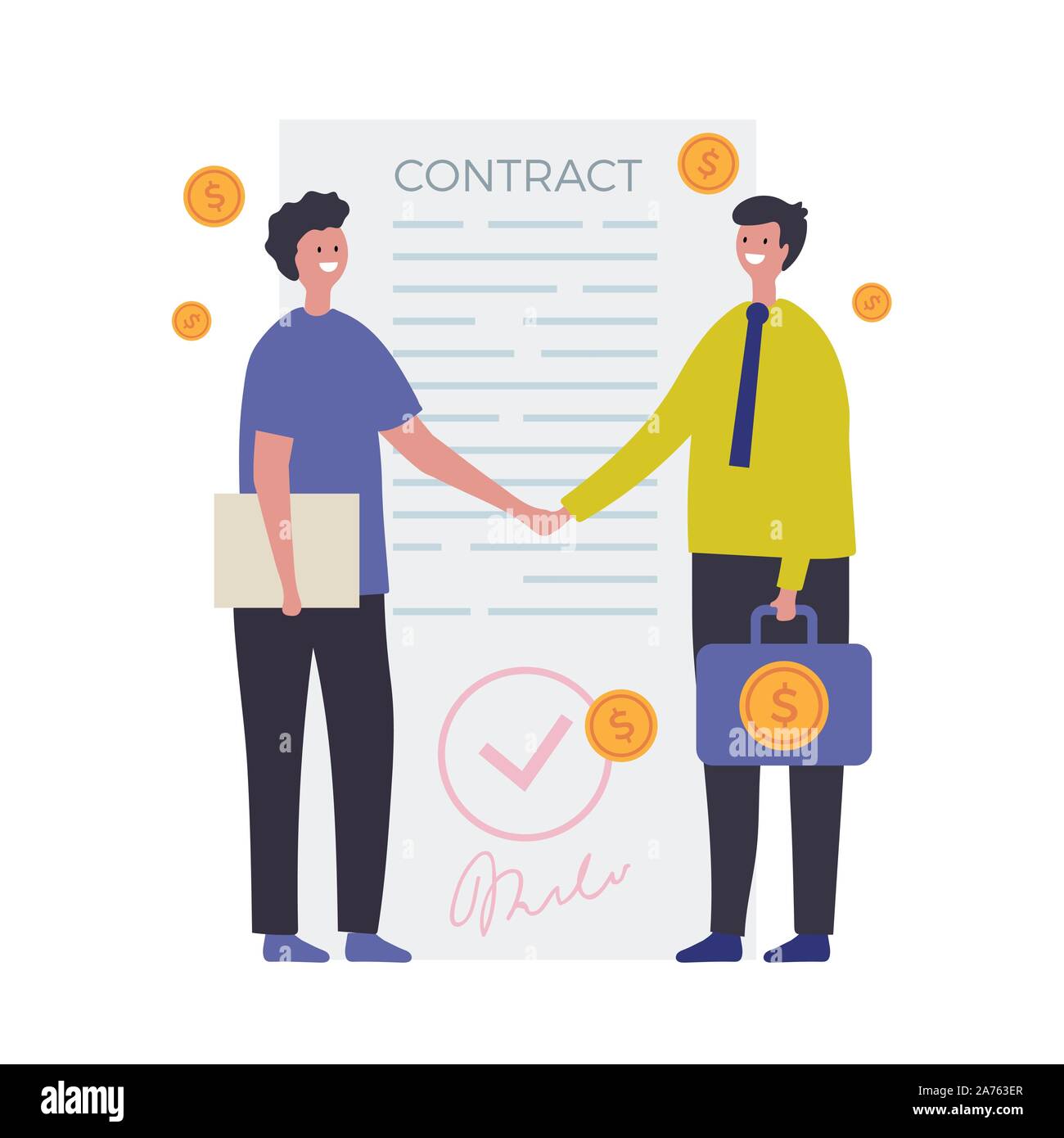 Business People Signing Contract. Characters Make a Deal Agreement ... Business People Signing Contract. Characters Make a Deal Agreement ...