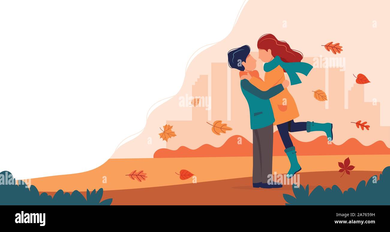 Loving couple in autumn. Vector illustration in flat style Stock Vector ...