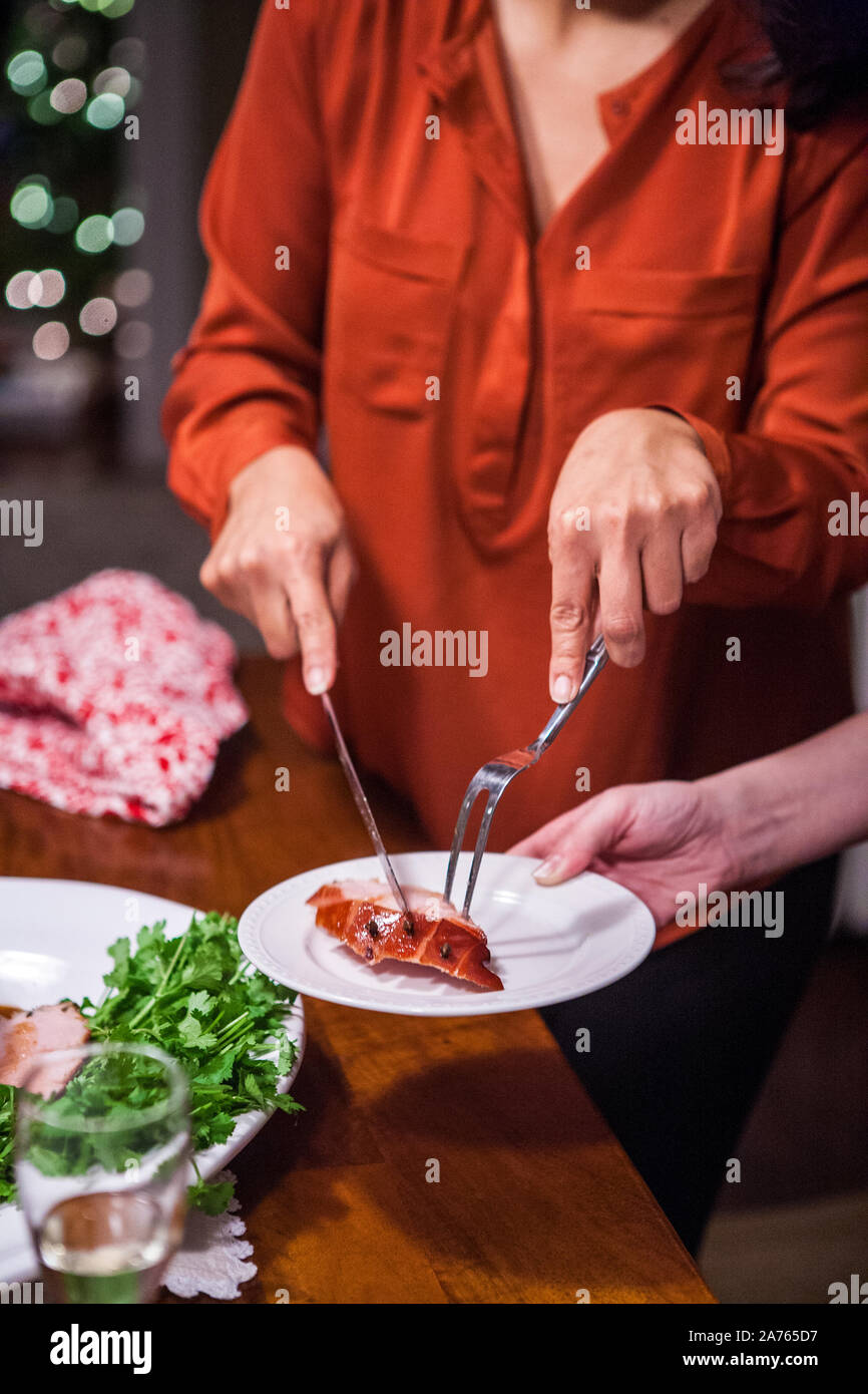 Ham fork woman hi-res stock photography and images - Alamy