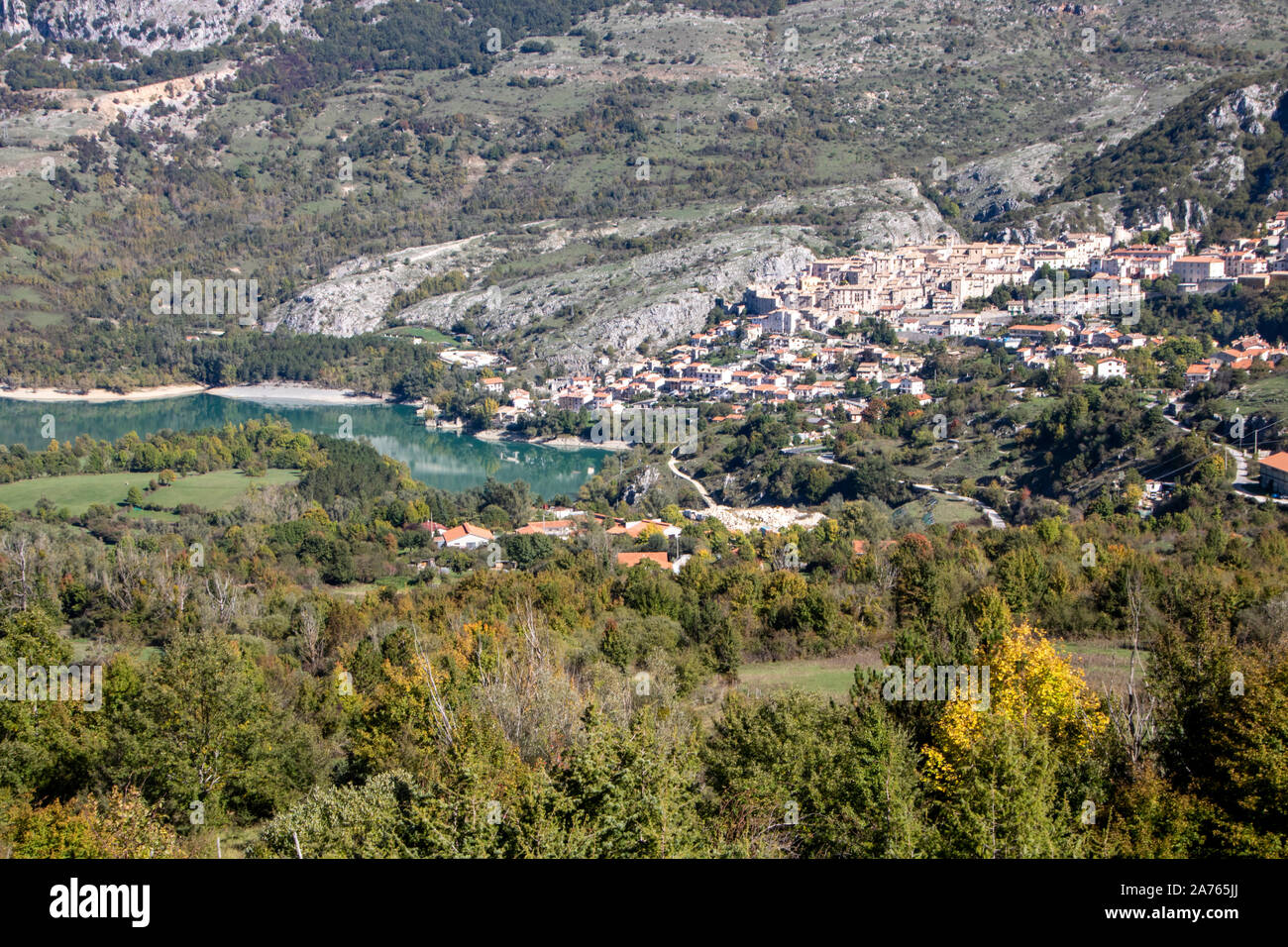 The village of Barrea and Barrea lake in Abruzzo region, Italy Stock ...