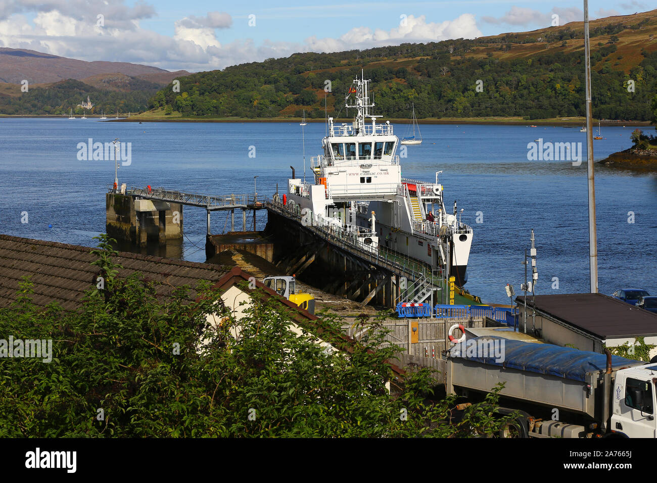The MV Loch Fyne vehicle ferry at Lochaline which runs to Fishnish on ...