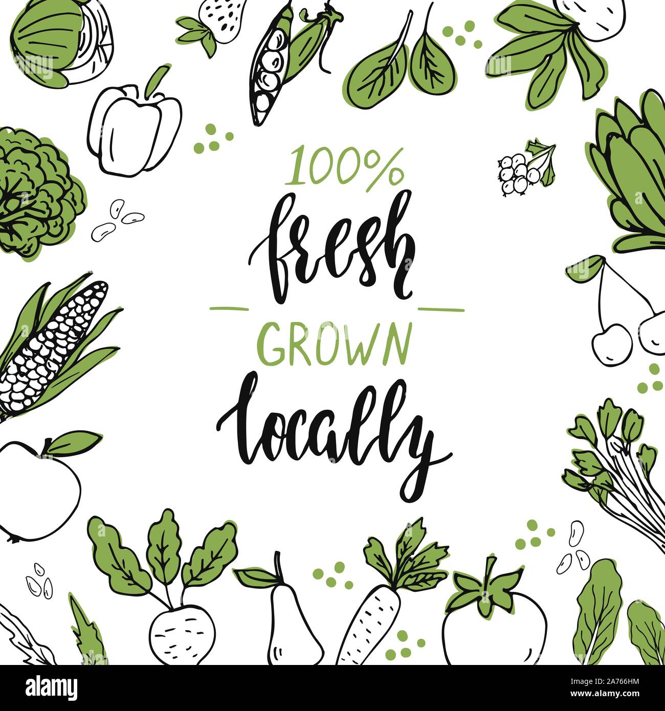 Template with hand drawn vegetables and lettering Stock Vector Image ...