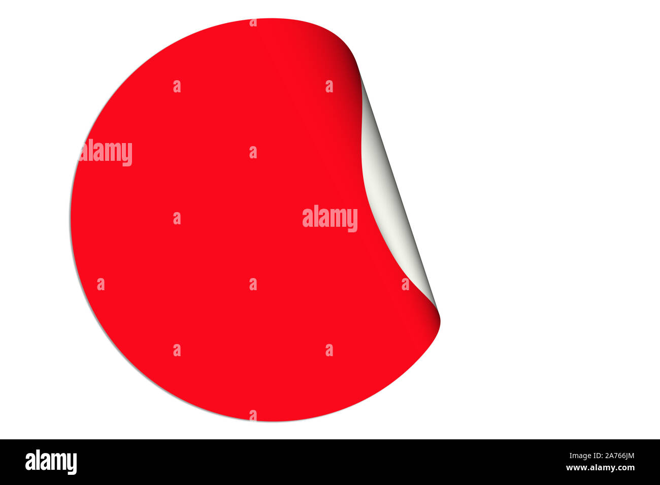 Round red sticker with curved corner in front of white background Stock ...