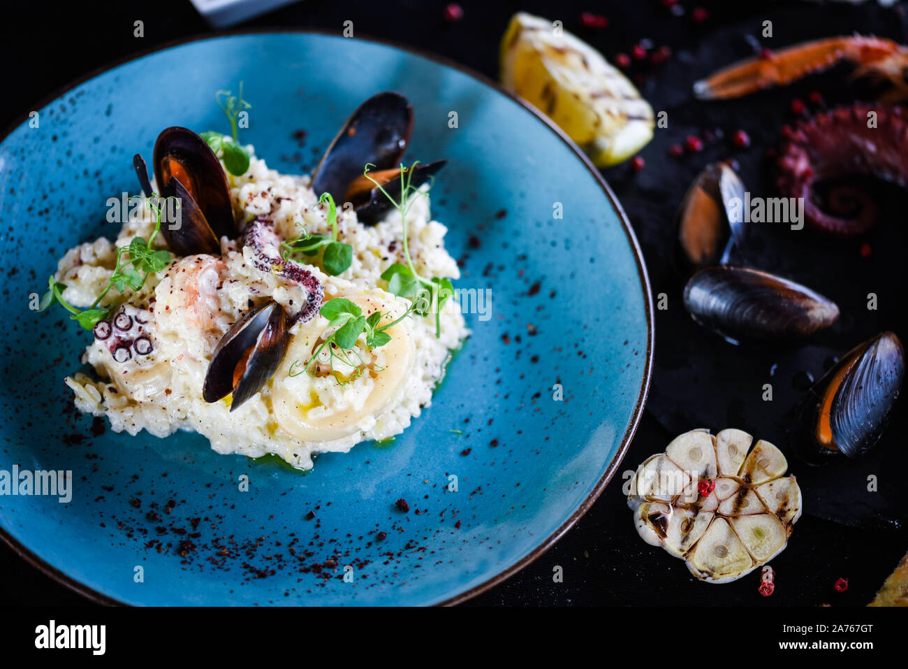 delicious italian risotto with fresh seafood, vegetables & spices Stock ...