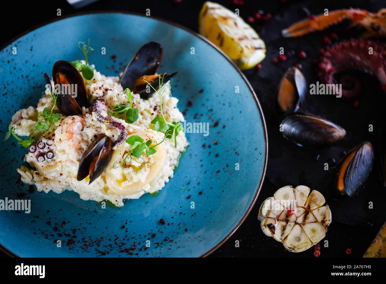 delicious italian risotto with fresh seafood, vegetables & spices Stock ...