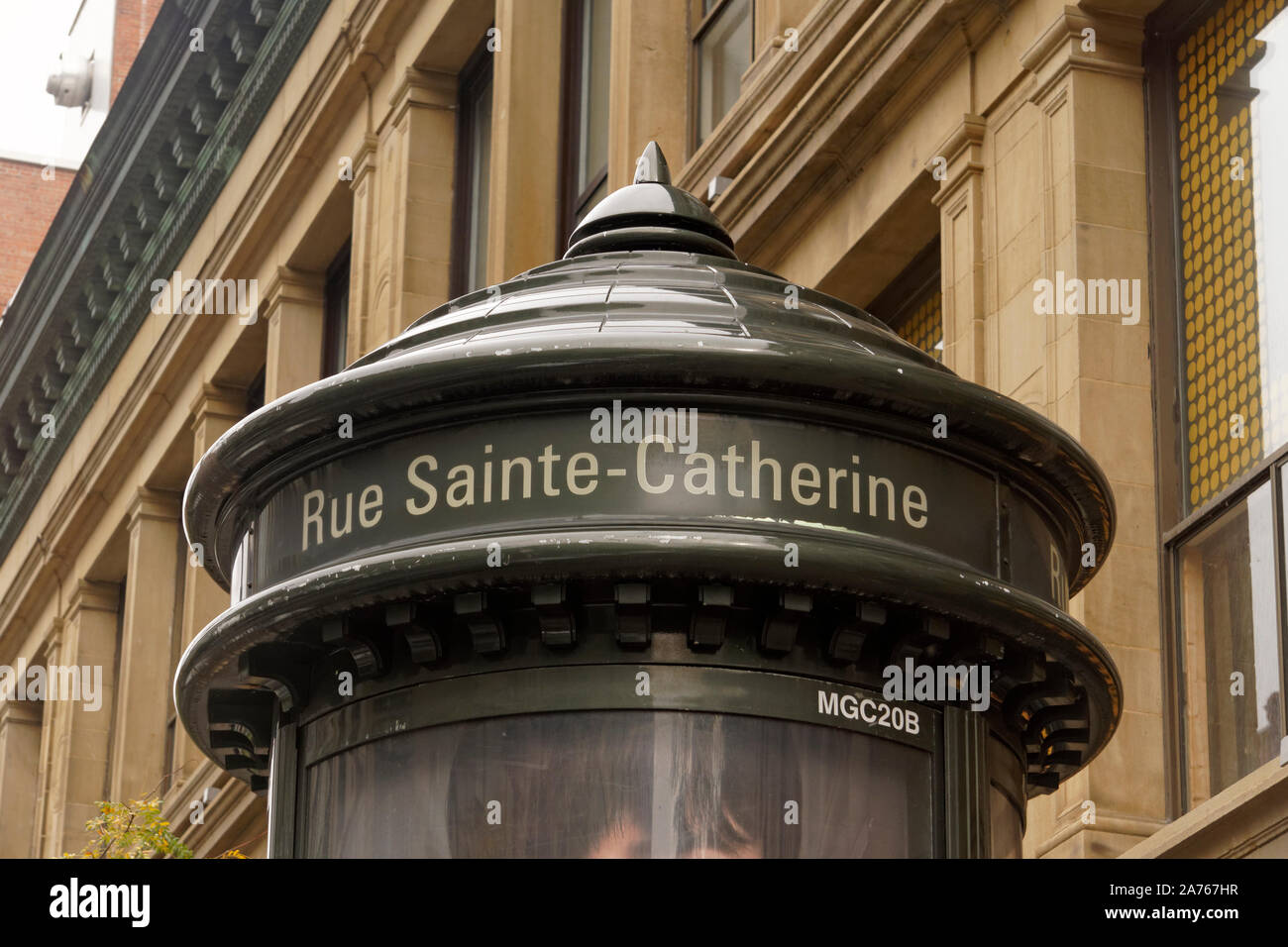 Closeup of a Rue Sainte Catherine or Saint Carherine Street sign on a ...
