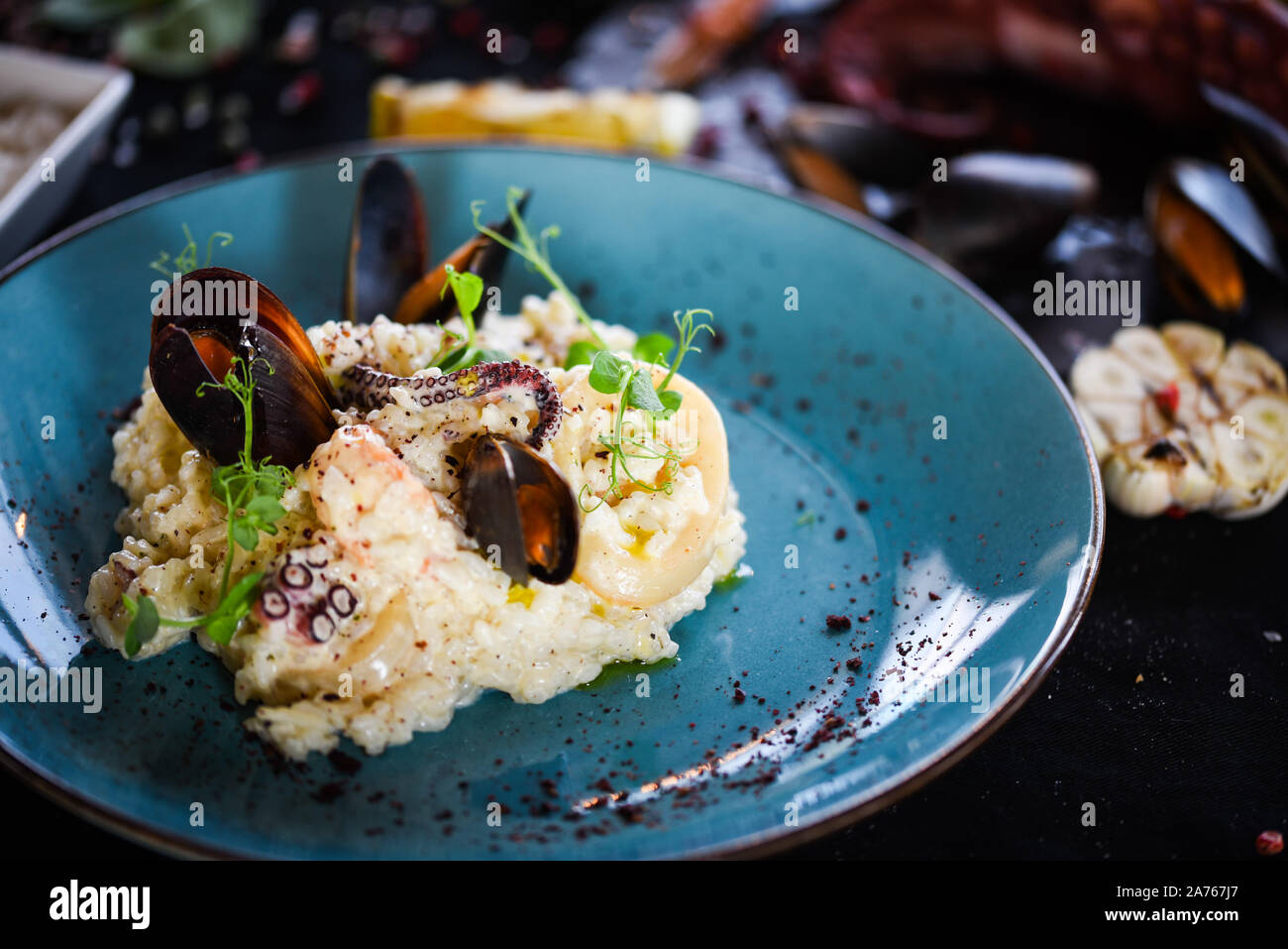 delicious italian risotto with fresh seafood, vegetables & spices Stock ...