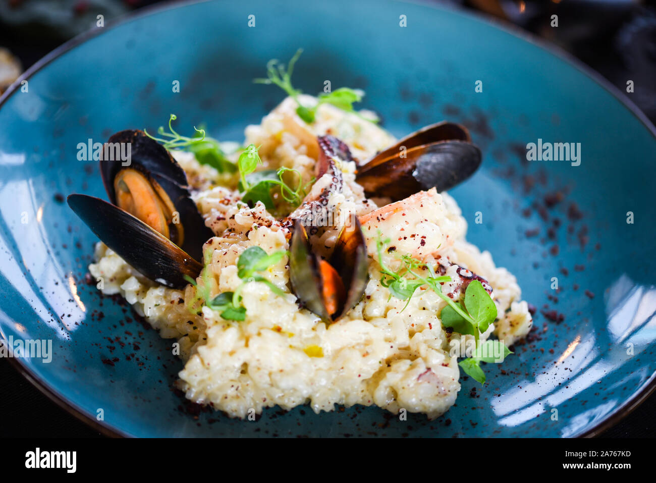 delicious italian risotto with fresh seafood, vegetables & spices Stock ...