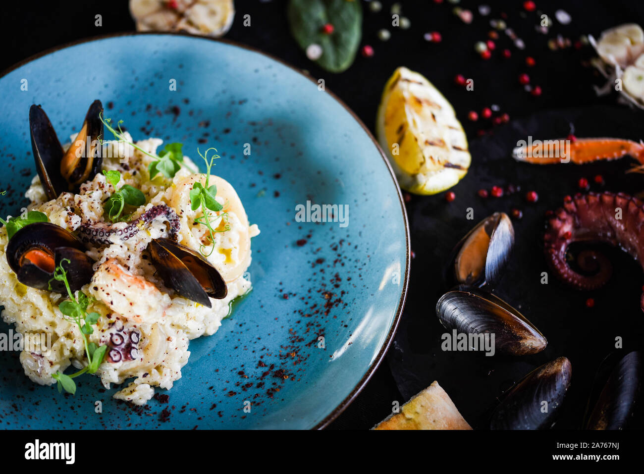 delicious italian risotto with fresh seafood, vegetables & spices Stock ...