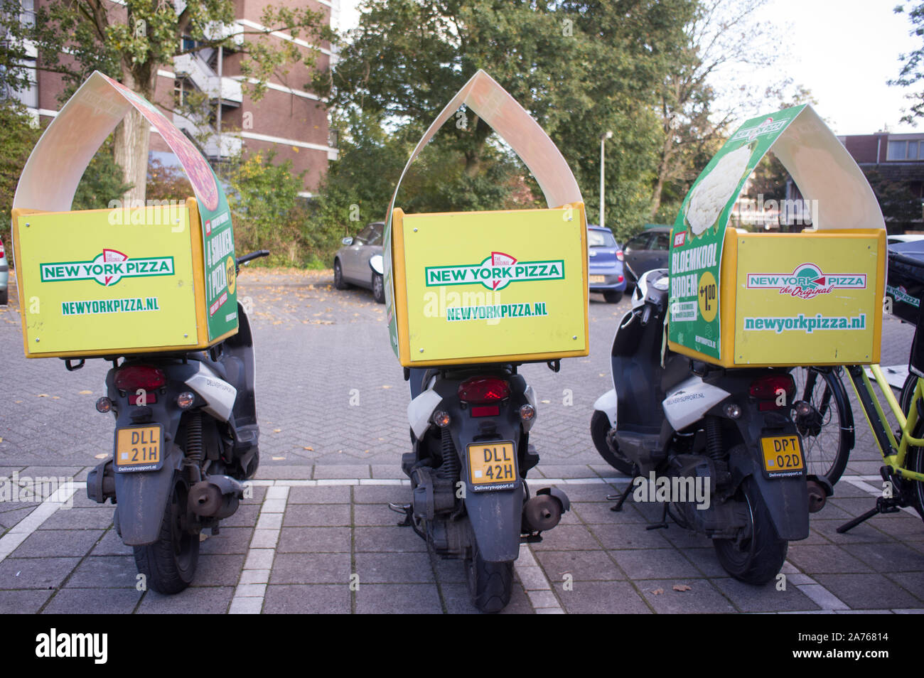 Arnhem, Netherlands - October 29, 2019:Scooters for delivery of pizzas ...