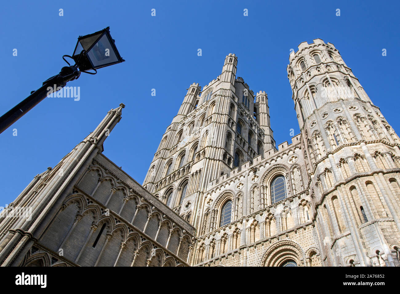 Wide angle view of the West Tower of Ely Cathedral, Ely, Cambridgeshire ...