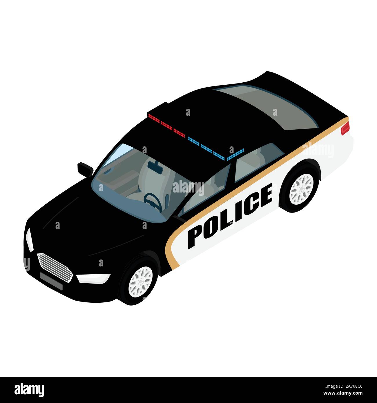 Police car isometric view isolated on blue background. Police transport ...