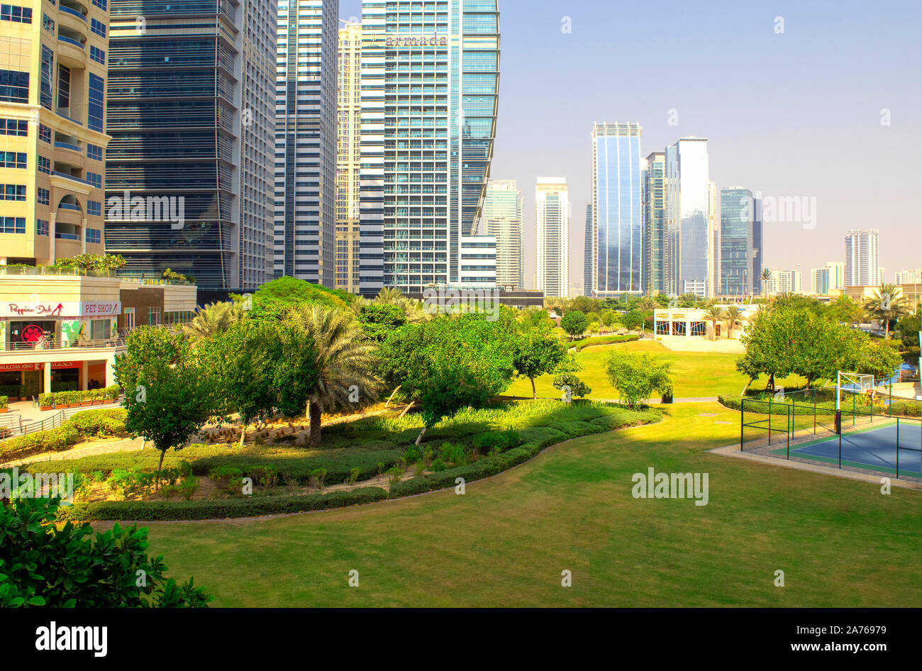 Dubai / UAE - October 15, 2019: View of Jumeirah Lakes Towers ...
