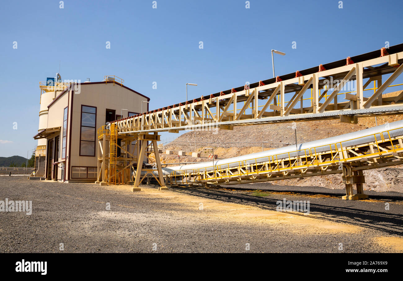 Mining elevators are seen in a gold mine processing plant Stock Photo ...