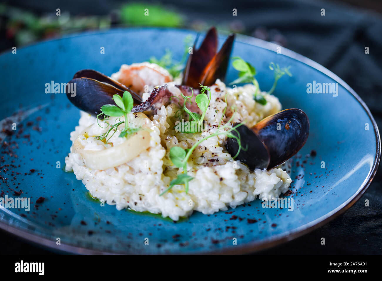 delicious italian risotto with fresh seafood, vegetables & spices Stock ...