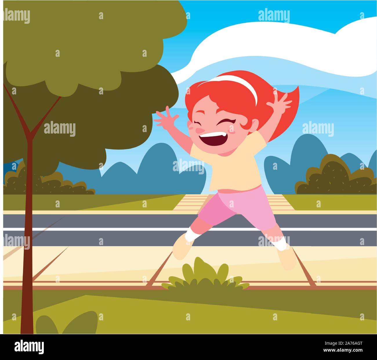 Girl cartoon playing outside design, Kid childhood little people ...