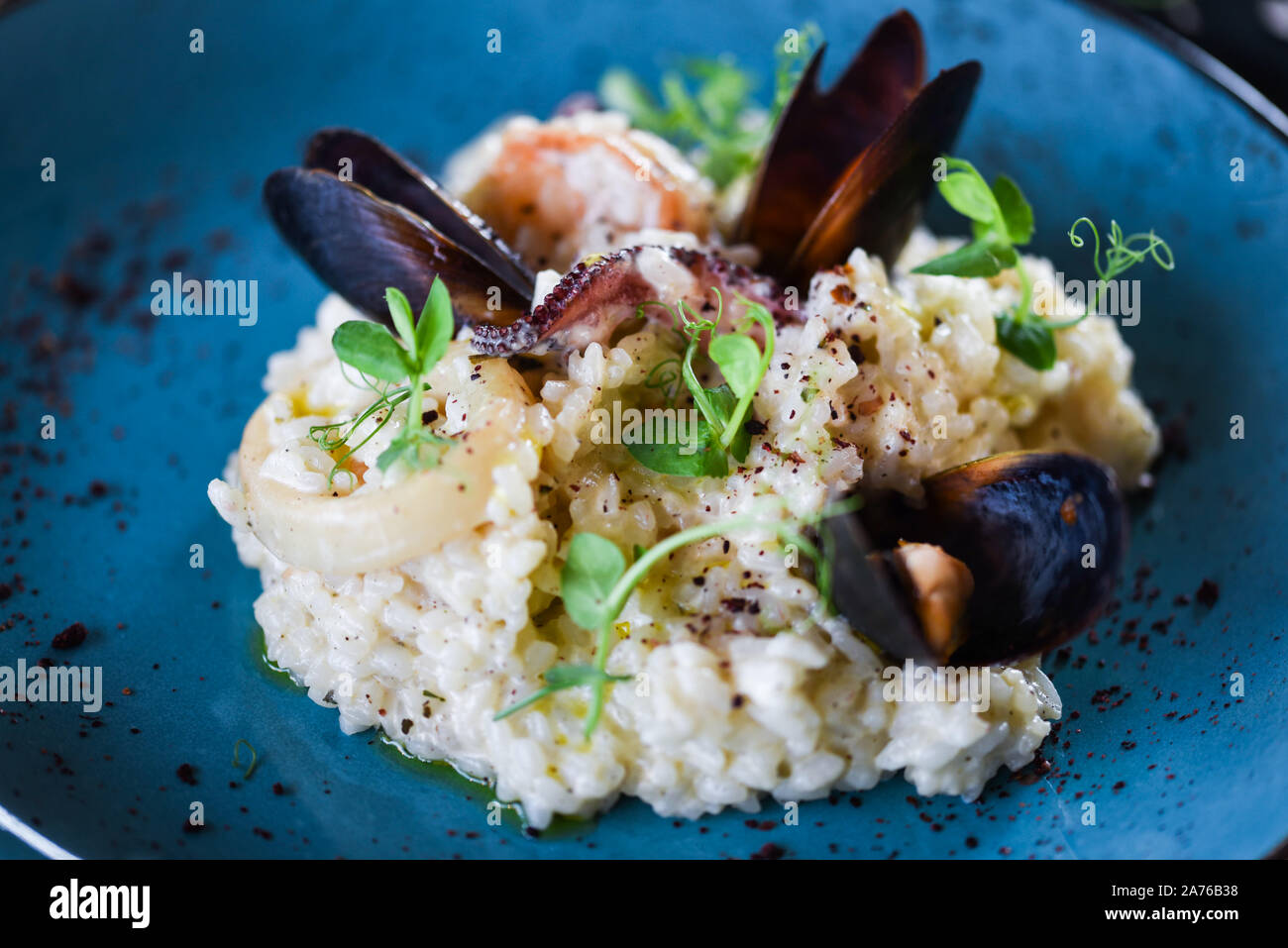 delicious italian risotto with fresh seafood, vegetables & spices Stock ...