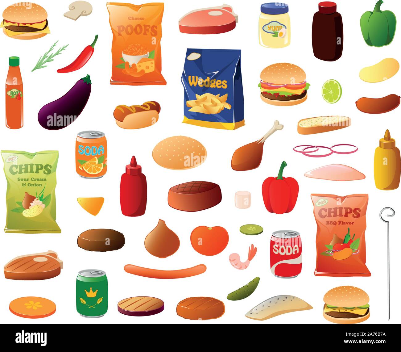 Vector illustration of various food items or products Stock Vector ...