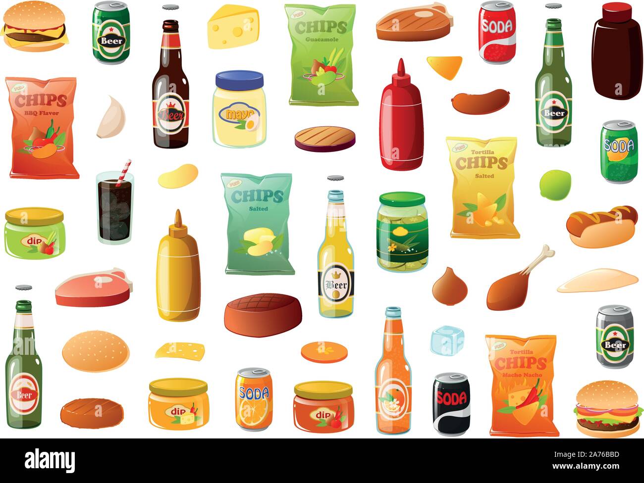 Vector illustration of various food items or products Stock Vector ...