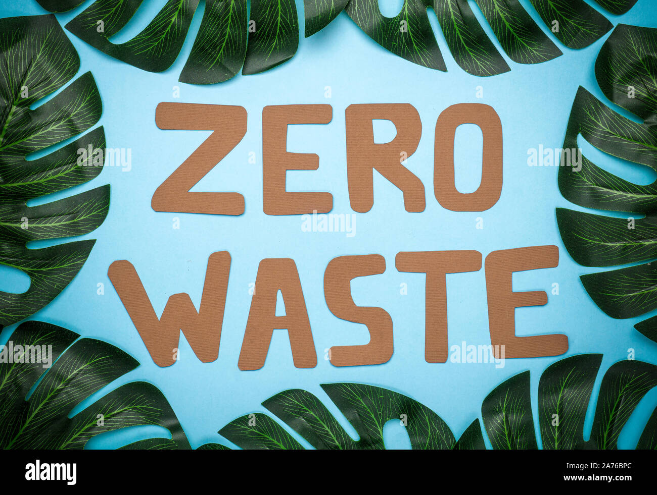 Zero waste inscription on a blue background. Environmental movement to ...