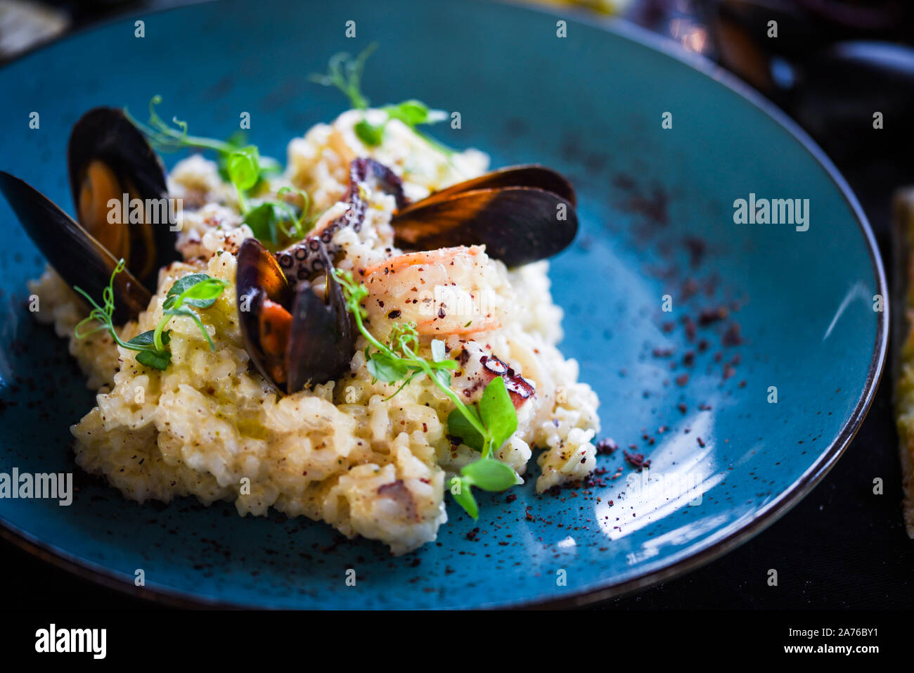 delicious italian risotto with fresh seafood, vegetables & spices Stock ...