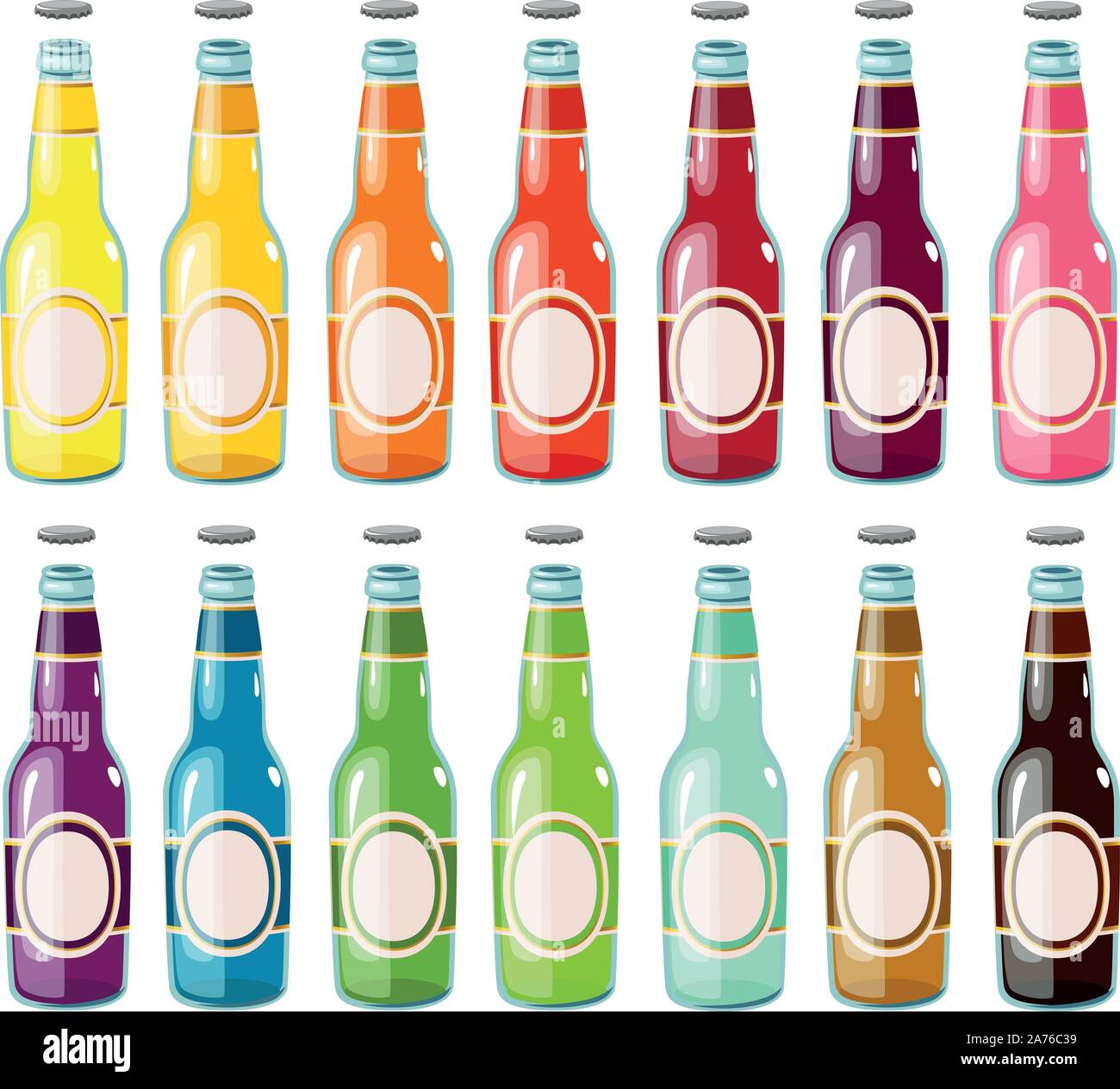 Vector illustration of various soda glass bottles with different colors ...
