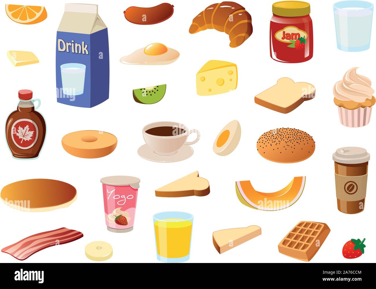 Vector illustration of various breakfast or brunch items Stock Vector ...
