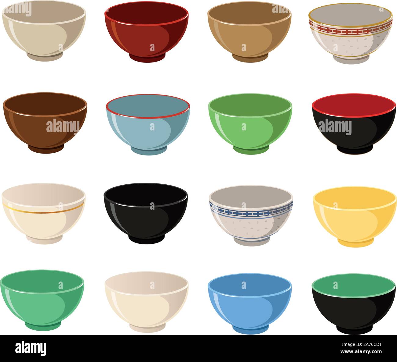 Vector illustration of various ceramic porcelain Asian bowls Stock ...